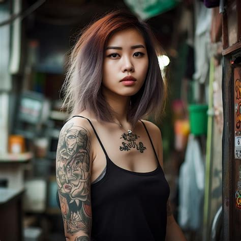 Premium AI Image A Woman With A Tattoo On Her Arm Is Standing In A