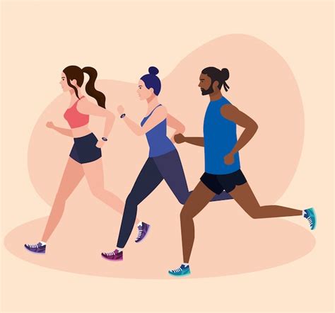 Mujeres Y Hombres Corriendo En El Paisaje Personas En Ropa Deportiva