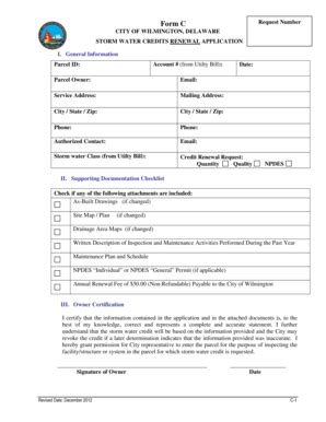 Fillable Online STORM WATER CREDITS RENEWAL APPLICATION Fax Email Print