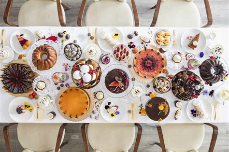 Directly Above View Of Dining Table Filled With All Kinds Of Snacks And