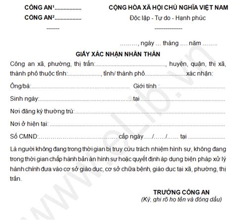 Mẫu Đơn Xác Nhận Nhân Thân Hướng Dẫn Và Cách Điền