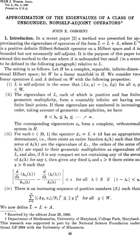approximation of the eigenvalues of a class of unbounded nonself adjoint operators siam