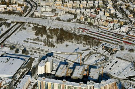 Rostock von oben Winterluftbild Neubau eines Büro und