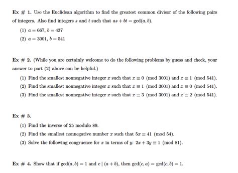solved ex 1 use the euclidean algorithm to find the