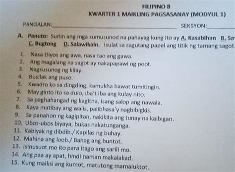 Suriin Ang Mga Sumusunod Na Pahayag Kung Ito Ay A Kasabihan B