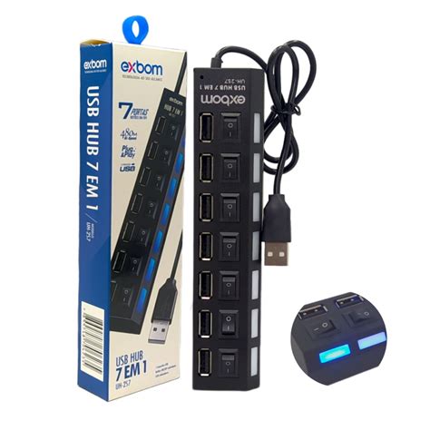 12 Hub De Usb 7 Portas 2 0 Hd Extensor High Speed Pen Drive LED Plitter