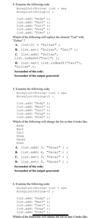 solved 1 declare and construct an arraylist with an initial