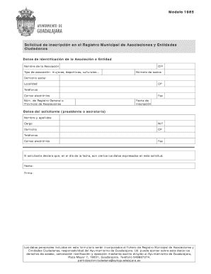 Fillable Online Guadalajara Modelo 1085 Solicitud De Inscripci N En El