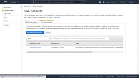 how to configure aws sso enabling access for a user in two different aws accounts using a