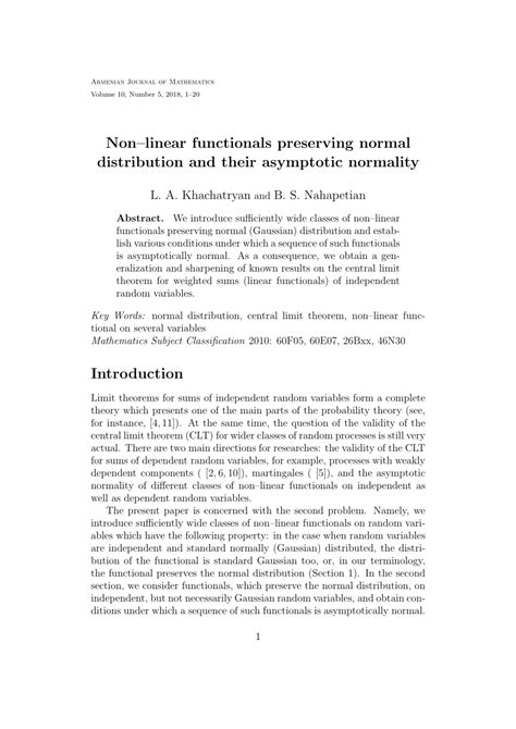 pdf non linear functionals preserving normal distribution and their asymptotic normality