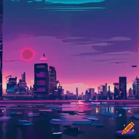 Cyberpunk Style City With Floating Cars At Sunset On Craiyon