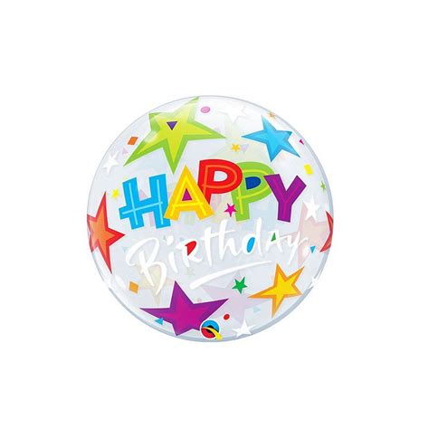 Balão de Festa Bubble 22 56cm Happy Birthday Estrelas Brilhantes 1