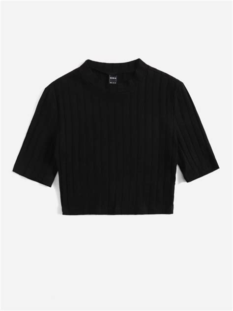 SHEIN EZwear Solid Rib Knit Crop Tee SHEIN USA