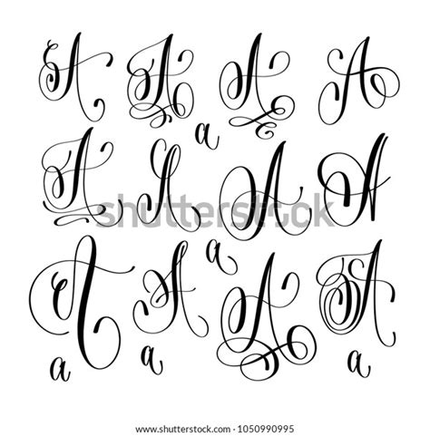 Calligraphy Lettering Script Font Set Hand Stock Illustration
