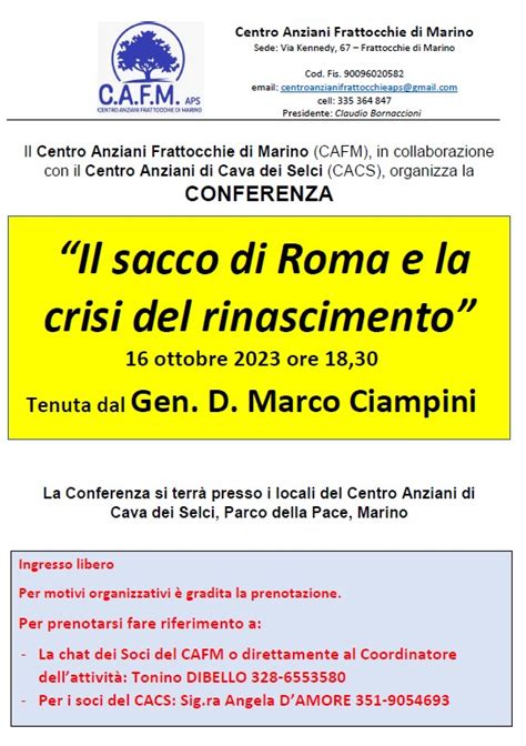 Il Centro Anziani Frattocchie Di Marino Avvia Un Ciclo Di Conferenze