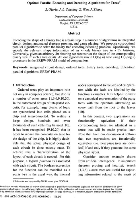 optimal parallel encoding and decoding algorithms for trees proceedings of the 19th annual