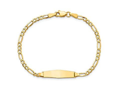 14k Yellow Gold Semi Solid Soft Diamond Shape Figaro Link ID Bracelet