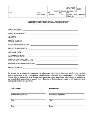 Fillable Online Ascom Ip Dect Post Installation Checklist Customer Site