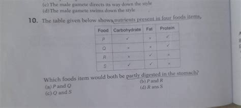the table given below shows nutrients present in four foods items foodca