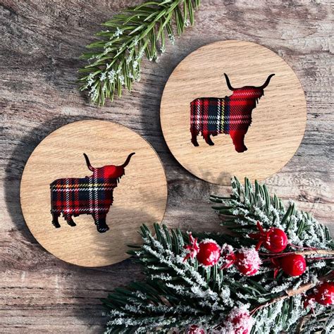 Highland Cow Coasters Stewart Tartan Scottish Icon Coasters Winter