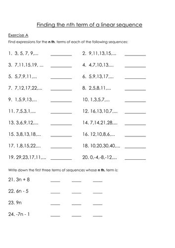 finding the nth term of a linear sequence by jillatha teaching resources tes