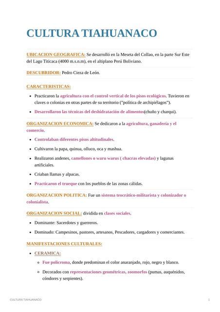 Cultura Tiahuanaco Luz Margoth L Pez Landa Udocz