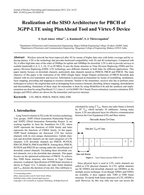 pdf realization of the siso architecture for pbch of 3gpp lte using planahead tool and virtex