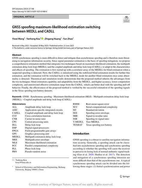 gnss spoofing maximum likelihood estimation switching between medll and cadll request pdf