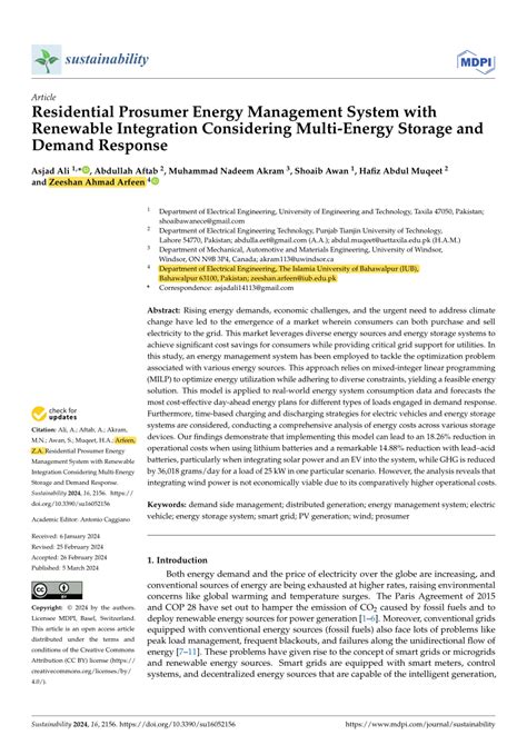 pdf residential prosumer energy management system with renewable integration considering multi