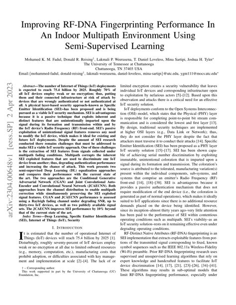 pdf improving rf dna fingerprinting performance in an indoor multipath environment using semi