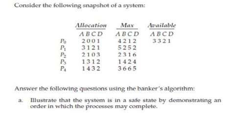 [solved] consider the following snapshot of a system all