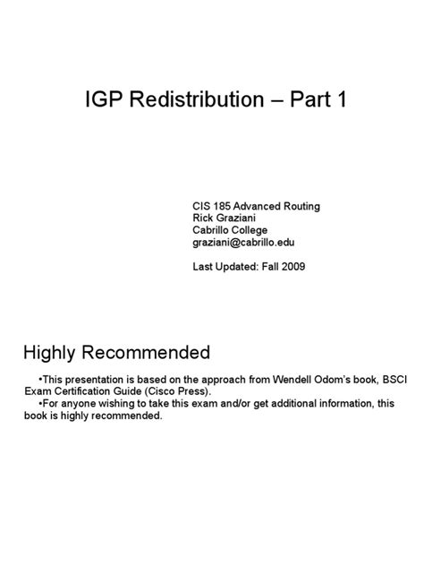cis185 bsci lecture7 igp redistribution part1 pdf routing network layer protocols