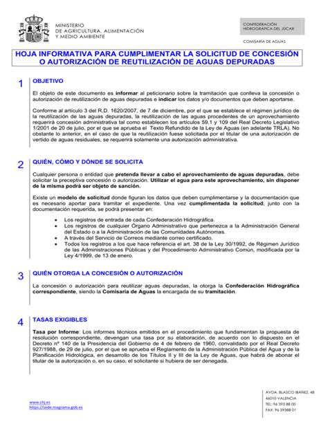Hoja informativa Confederación Hidrográfica del Júcar