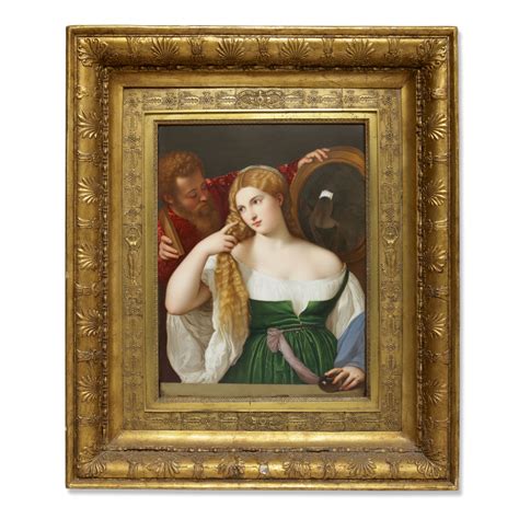 A FRAMED SEVRES PORCELAIN PLAQUE WOMAN WITH A MIRROR CIRCA 1820
