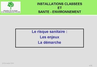 PPT INSTALLATIONS CLASSEES ET SANTE ENVIRONNEMENT PowerPoint