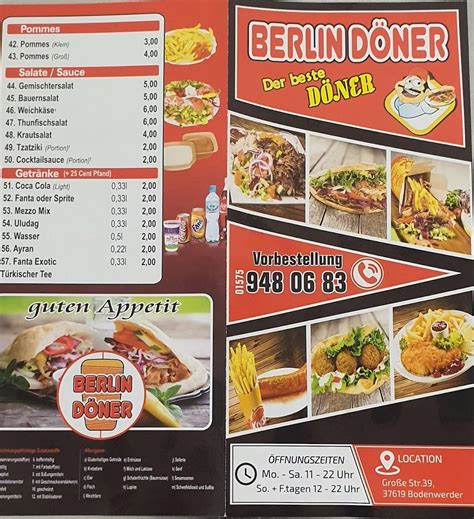 Speisekarte von Berlin Döner pub Bar Bodenwerder