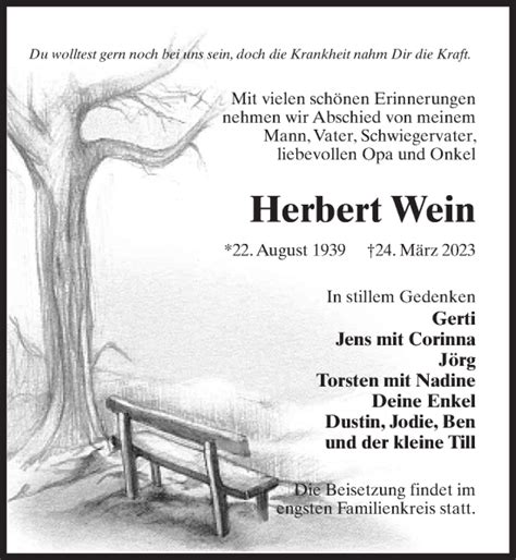 Traueranzeigen Von Herbert Wein Trauer Anzeigen De