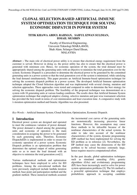 pdf artificial immune based optimization technique for solving economic dispatch in power system