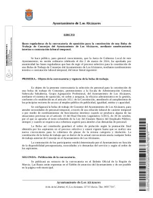 Completable En línea BASES REGULADORAS DE LA CONVOCATORIA DE OPOSICIN
