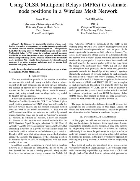 pdf using olsr multipoint relays mprs to estimate node positions in a wireless mesh network