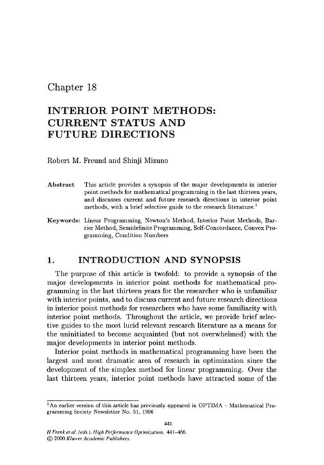 pdf interior point methods current status and future directions