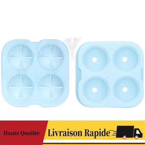 Qiilu Moule à Boules de Glace en Silicone 4 Trous avec Couvercle et
