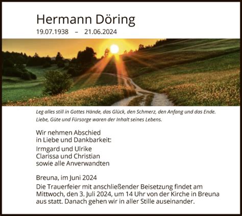 Traueranzeigen von Hermann Döring Trauer HNA de