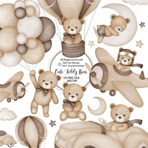 Watercolor Teddy Bear Clipart Watercolor Baby Shower Clipart Etsy UK