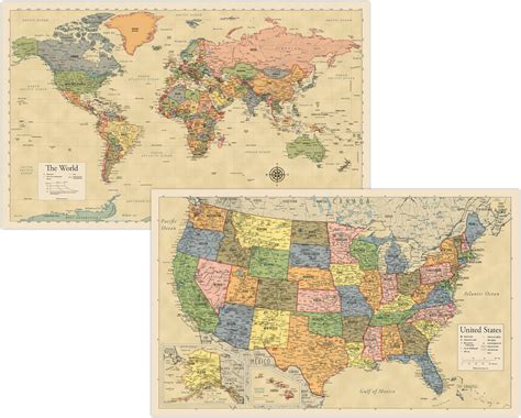 Amazon Laminated World Map Us Map Poster Set X Wall