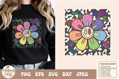 Retro Leopard Daisy Smiley Face Svg Png Sublimation Distressed Png By