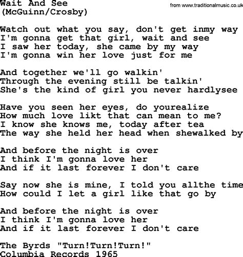 Wait And See By The Byrds Lyrics With Pdf