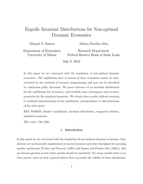 pdf ergodic invariant distributions for non optimal dynamic economics