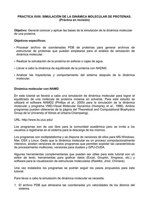 PRACTICA XVIII SIMULACIÓN DE LA DINÁMICA MOLECULAR DE