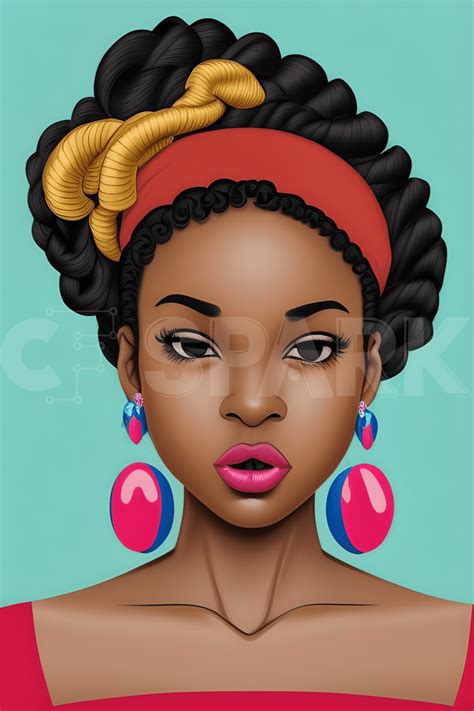 Beautiful Medium Flawless Dark Skin Tone African American Girl Disney Princess Pop Art Style